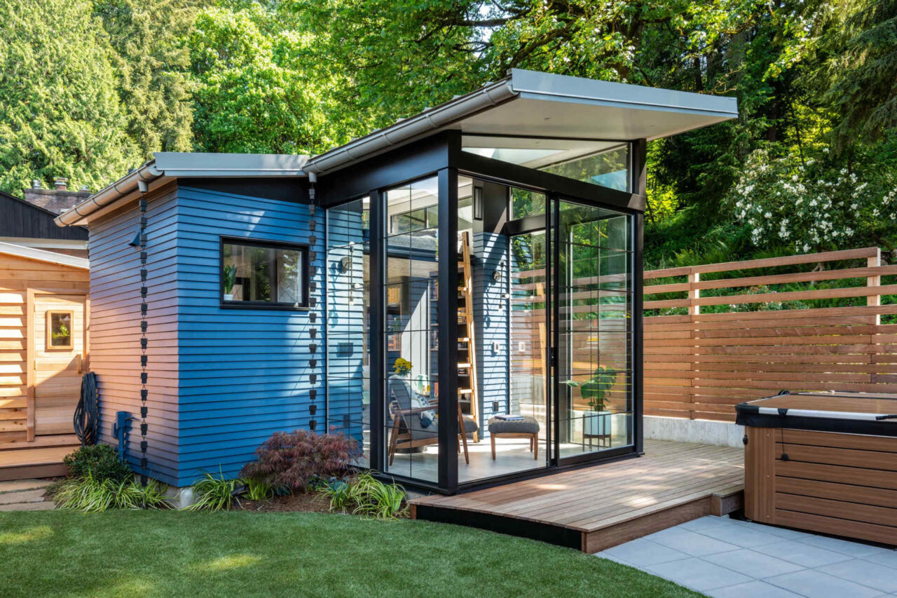 This Backyard Reading Shed Includes a Loft Bed and a Wallpapered ...